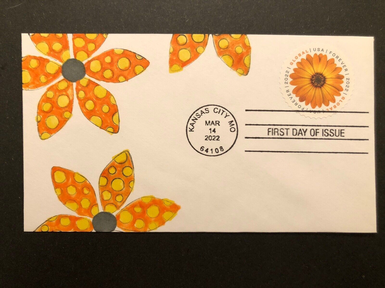 2022 African Daisy Global FDC New Cachet Artist Ardis Quick Hand Drawn ...