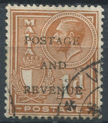 Malta Sc#151 Used, 1p yel brn, Definitives 1928: King George V - Opt ...