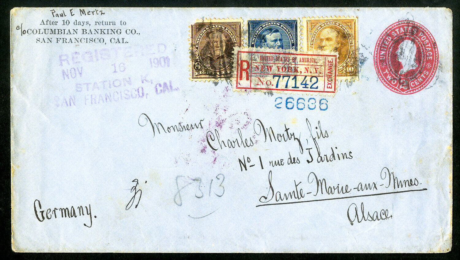 US Stamps 1901 Mixed Franking Registered Cover With Label To Germany ...