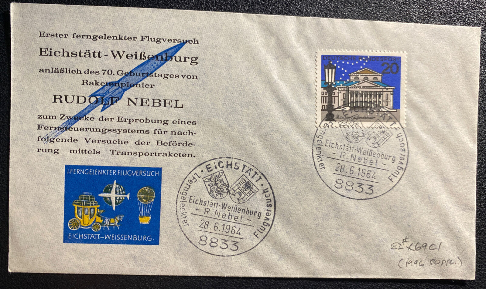 1964 Eichstatt Germany First Day Cover Rudolf Nebel Rocket Launch ...