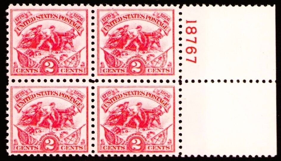 US Stamp #629 Battle White Plains 1926 2c Block of 4 With Plate Number ...