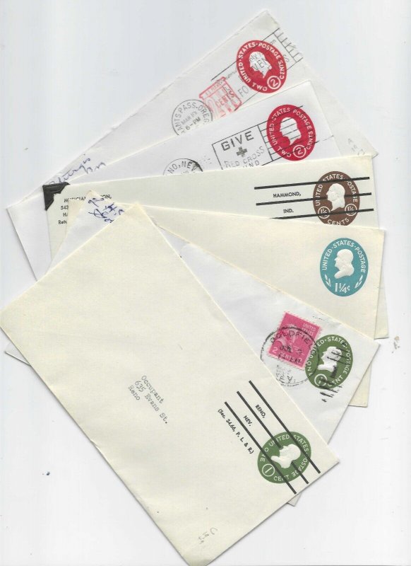 6 Oval (1-2C) Stamped Envelopes Entires Fractional & Scarce Precancels ...