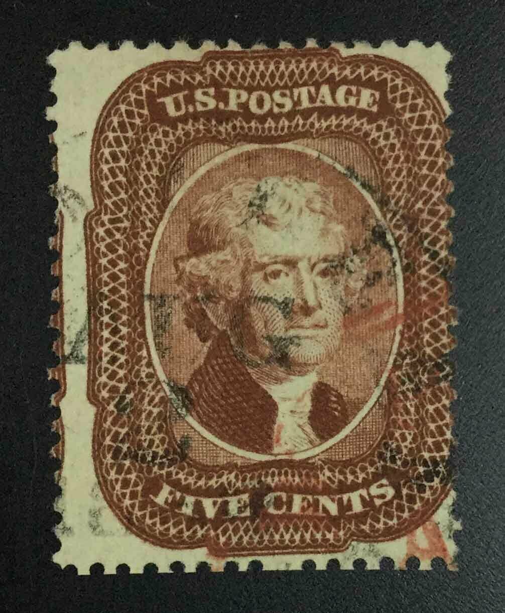 US Stamps #28 RED + Black CDS Cancel Used Sound CAT. $1,225 LOT #74828 ...