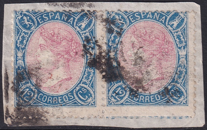 Spain 1865 Sc 76 pair used on piece | Europe - Spain & Colonies ...