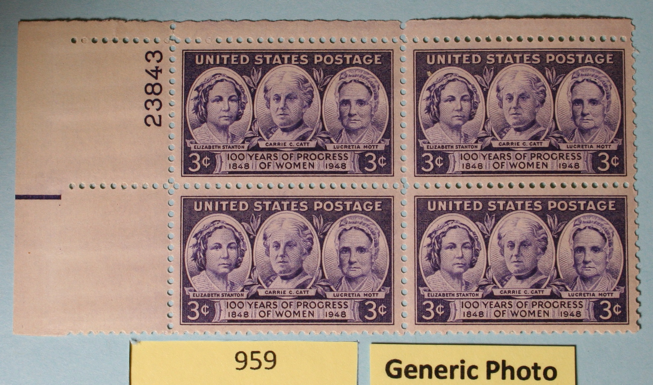 959 US mint NH Plate Block - Progress of Women (year 1948) Generic ...