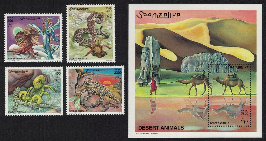 Somalia Snake Scorpion Lizard Camel Desert Wildlife 4v+MS 2000 MNH ...