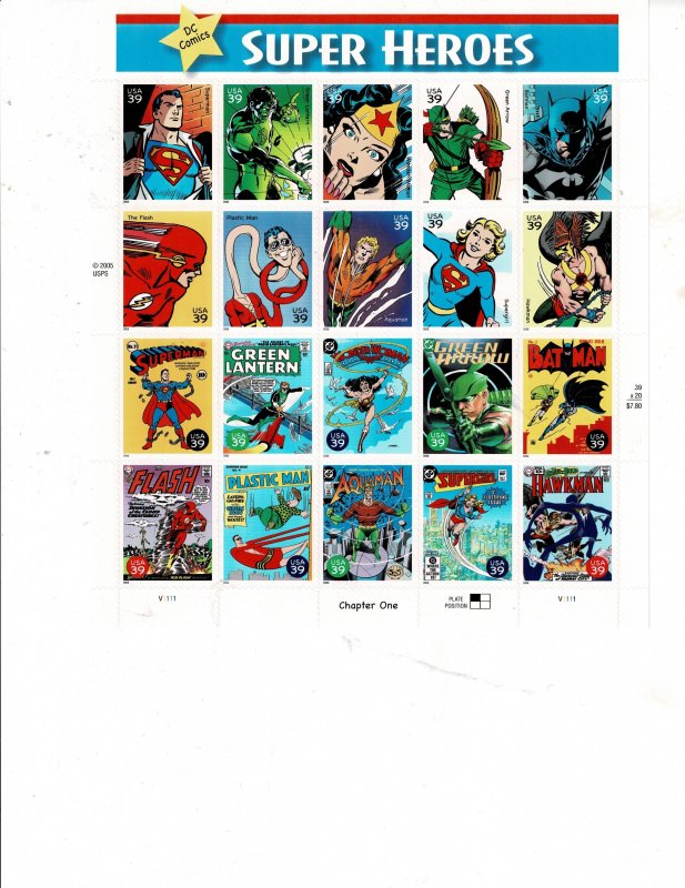 DC Comics Super Heroes 39c US Postage Sheet #4084 VF MNH | United ...