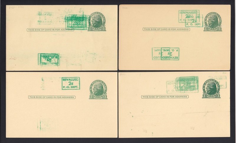 UX39 (4) Mint Postal Cards, MULTIPLE Surcharges Front/Back Group #13 ...