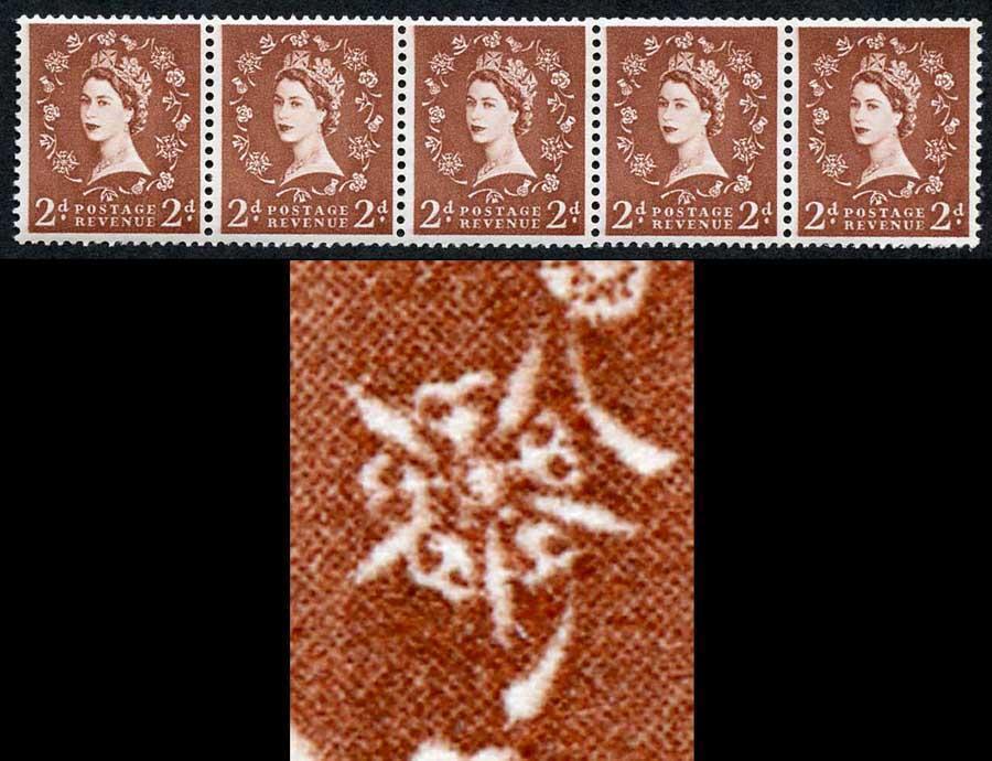 S38w 2d Light Red-brown Wmk Edward Coil Strip Dot on Rose Flaw ...