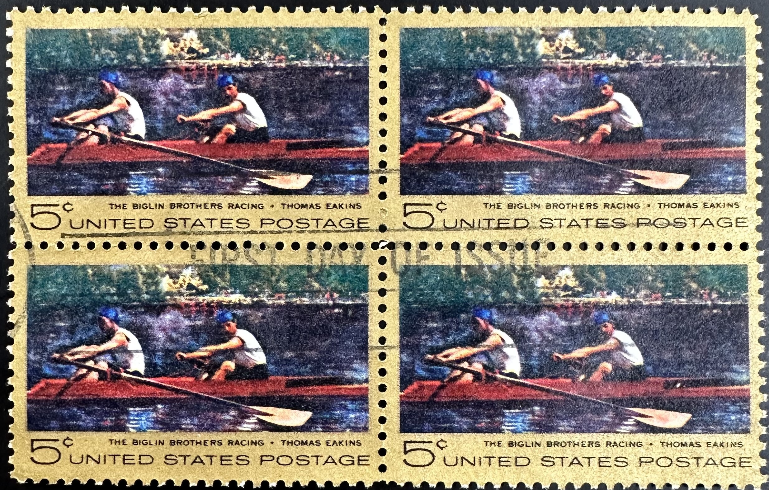 US #1335 Used Block of 4 VF - 5c Biglin Brothers Racing 1967 [BB309 ...