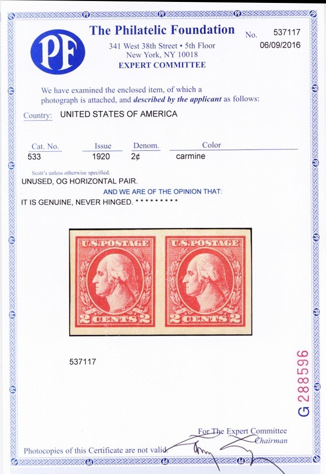 533, Mint 2? Superb NH Pair - With PFC Certificate - Stuart Katz ...