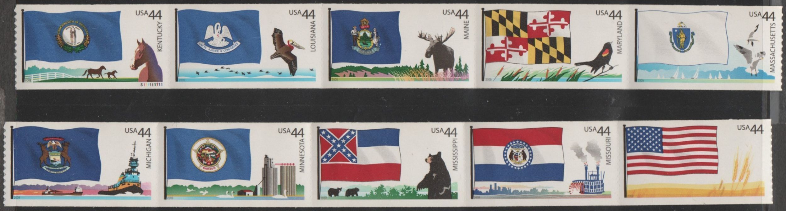4293-4302, Two strips of 5 W/PL#, "Flags of Our Nation" MNH. 44cent ...
