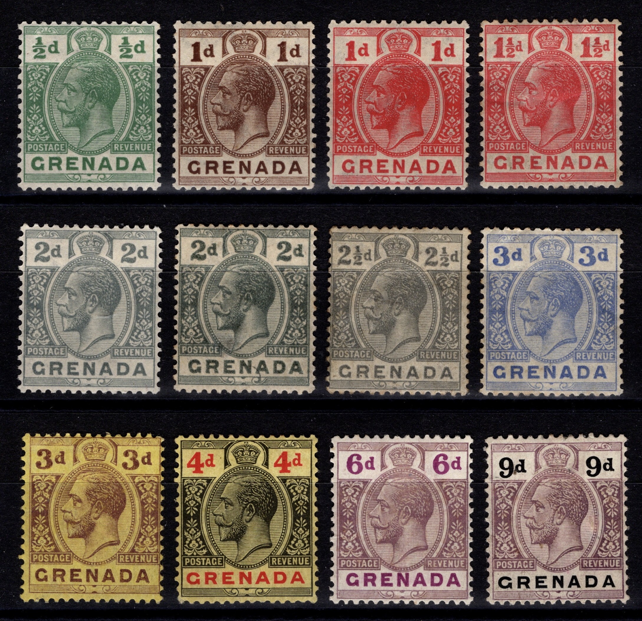Grenada 1913 George V Definitives, Part Set incl color var. [Unused ...