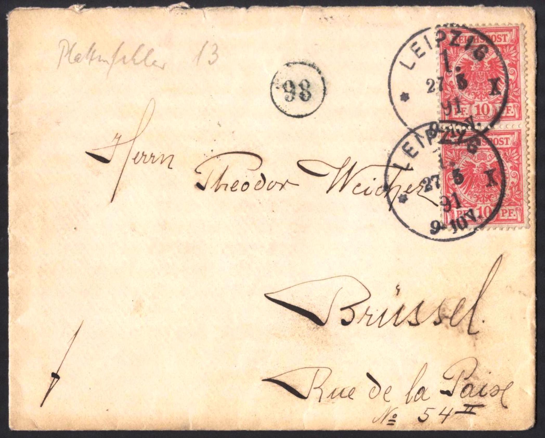 Germany 1891 Letter from Leipzig to Belgium Bruxelles 2 scans. | Europe ...