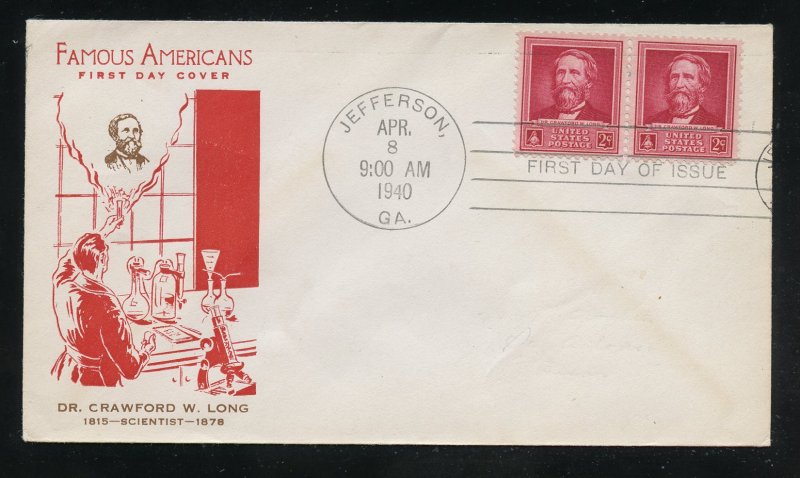 US 875 M=4 Crawford Long Famous American Fidelity cachet FDC ADDR ...