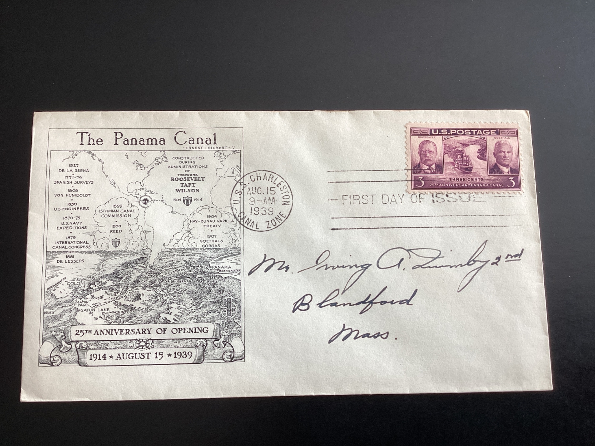 United States #856 FDC Rare Ernest Gilbert cachet Panama Canal 25th ...