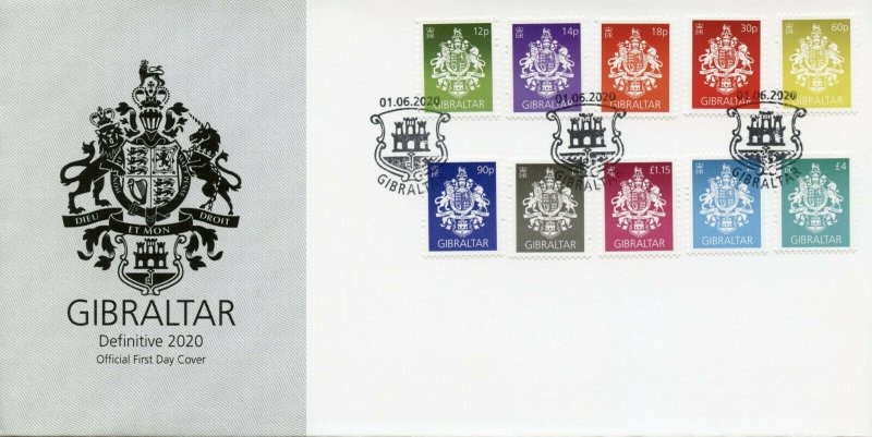 Gibraltar Coat of Arms Stamps FDC 2020 Crests Definitives Heraldry 10v ...