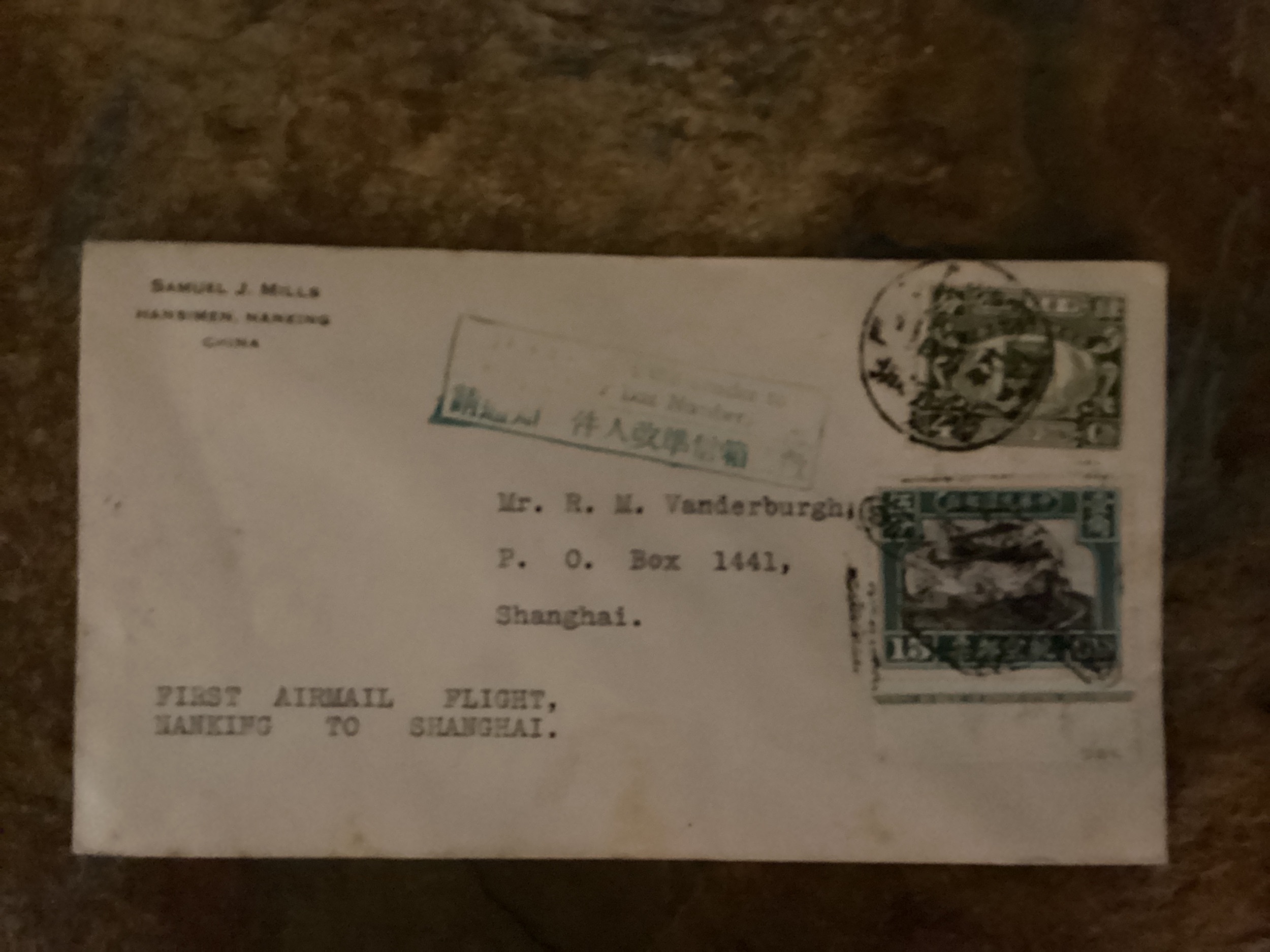 1929 China First Flight Nanking to Shanghai cover SJ Mills University ...
