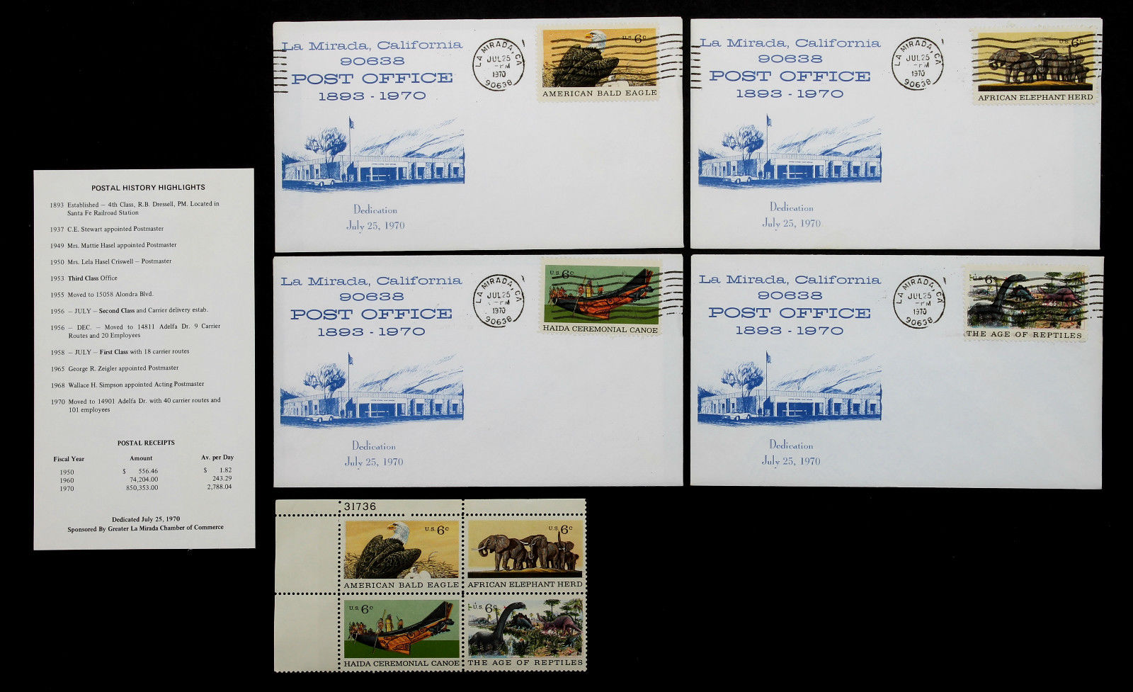 US #1387-1390 Early Use Post Office Dedication Cover 4 Covers La Mirada ...