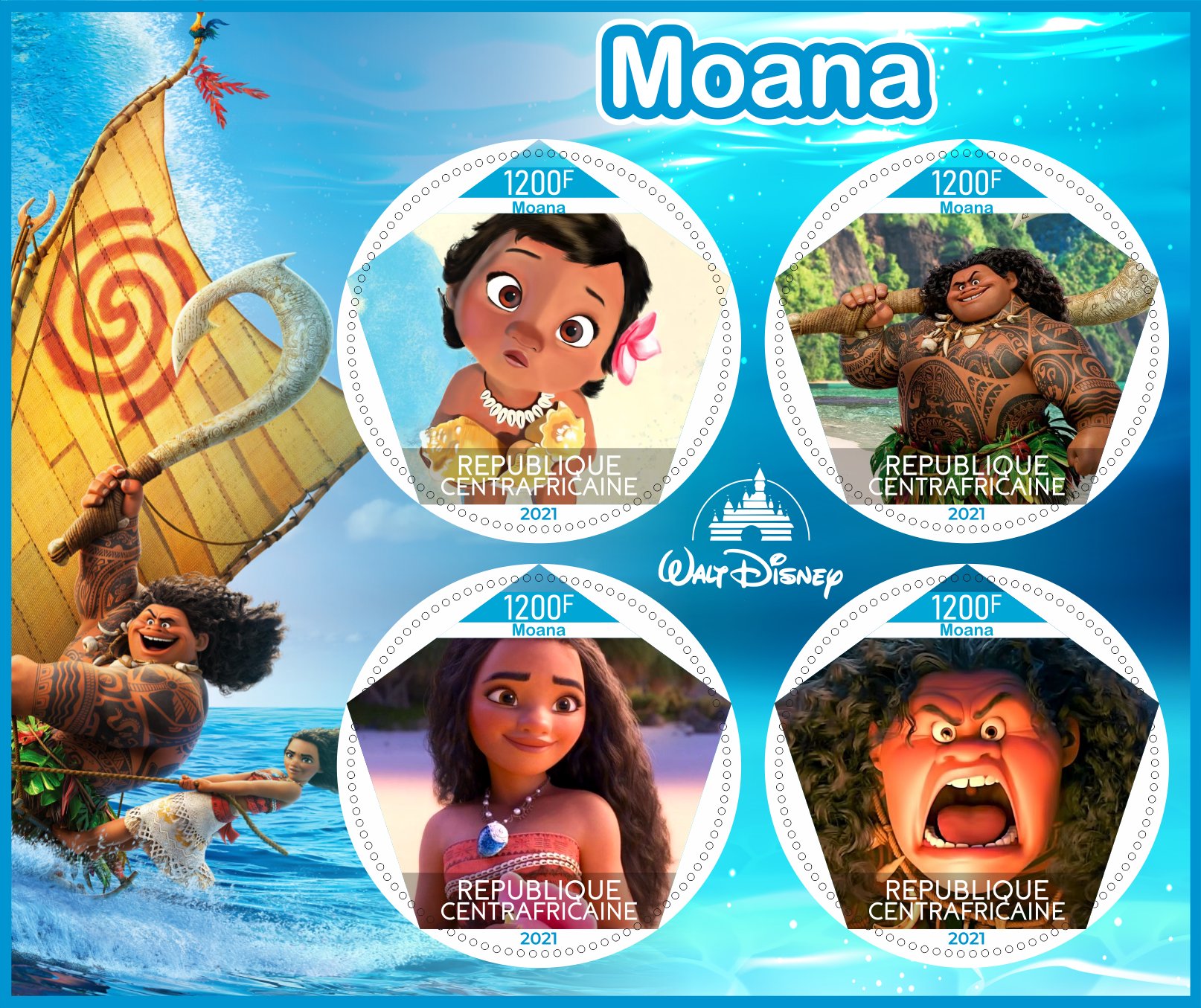Stamps.Cartoons,Disney.Moana 1+1 sheets perf TSAR | Africa - Central ...