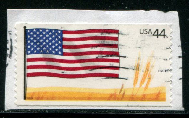 4302 US 44c Flag Series: US Flag & Grain SA coil, used on paper ...