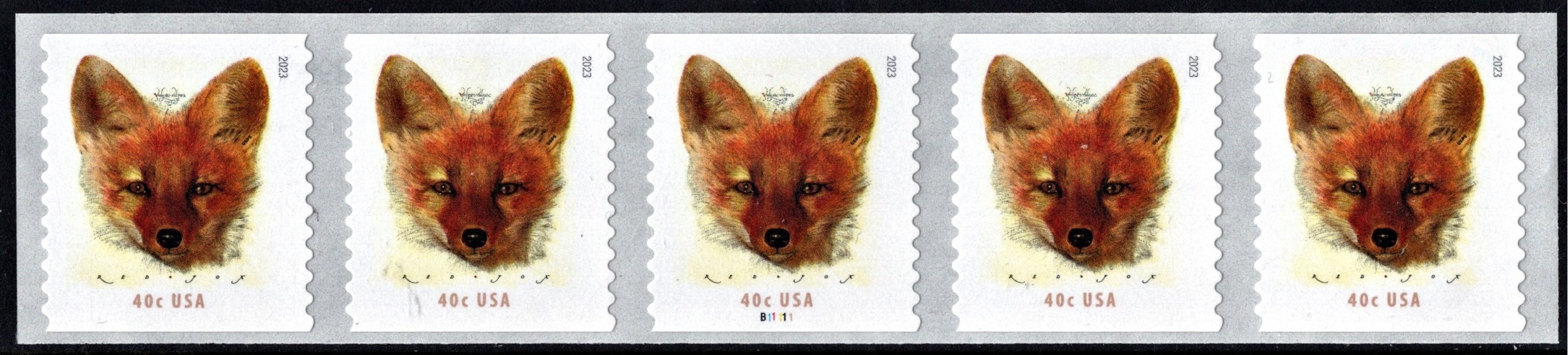 NEW ISSUE 40¢ Red Fox Plate Strip of Five: #B11111 (2023) SA | United ...