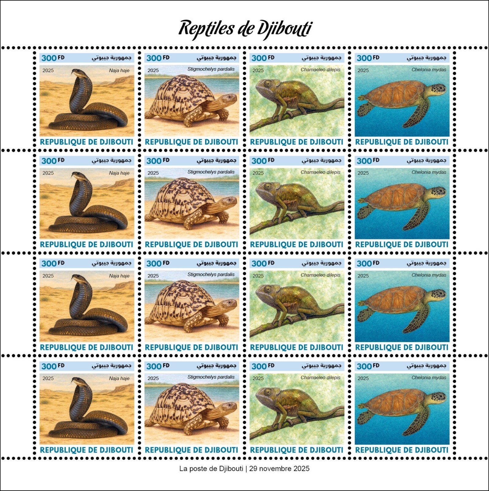 Djibouti 2025 Ms16V - Reptiles - Turtle Turtles Snakes Chameleons - Mnh ...