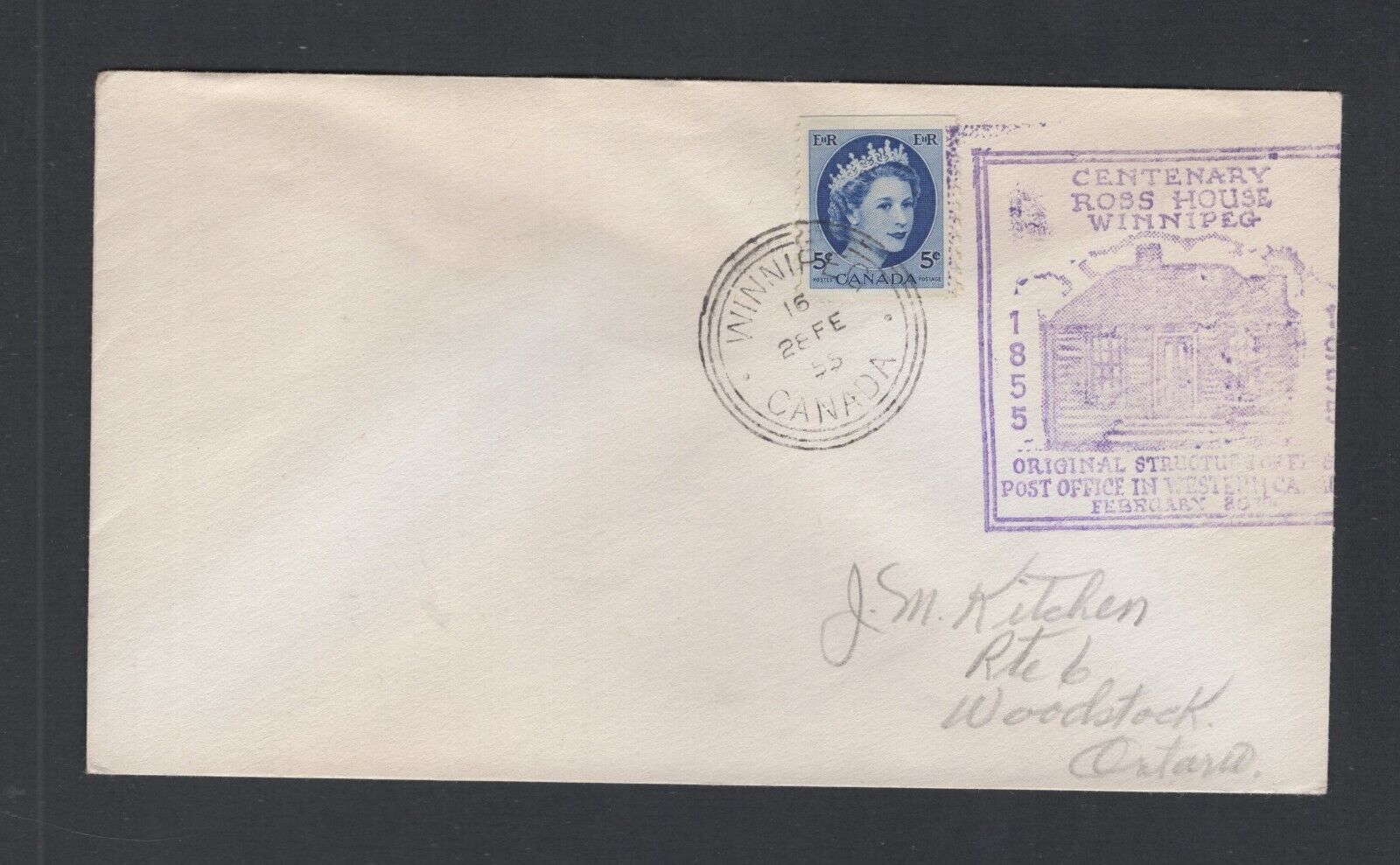 Canada #347 (1954 5c Wilding coil) on 1955 Ross House (Winnipeg) cover ...