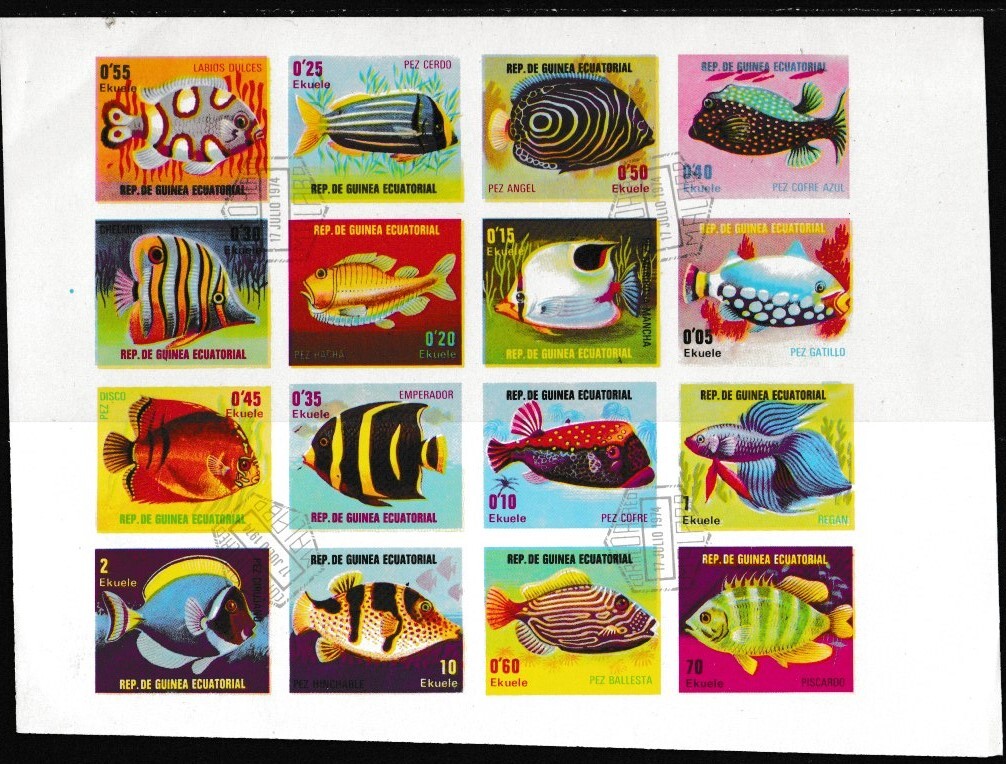 Equitorial Guines, Nature Protection - Fish, Sheet of 16 Different, CTO ...