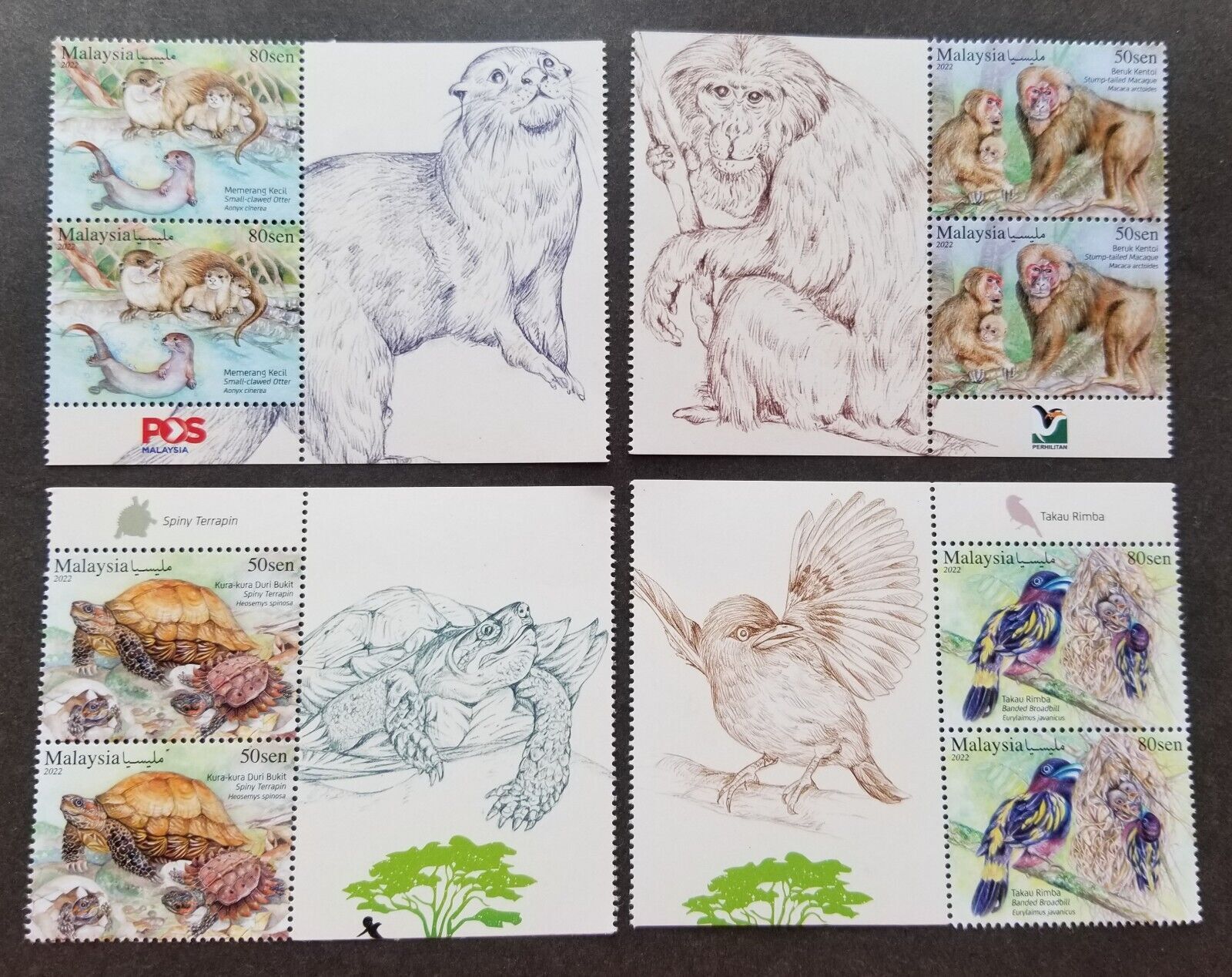 Malaysia Endangered Wildlife 2022 Bird Turtle Monkey Otter (stamp ...