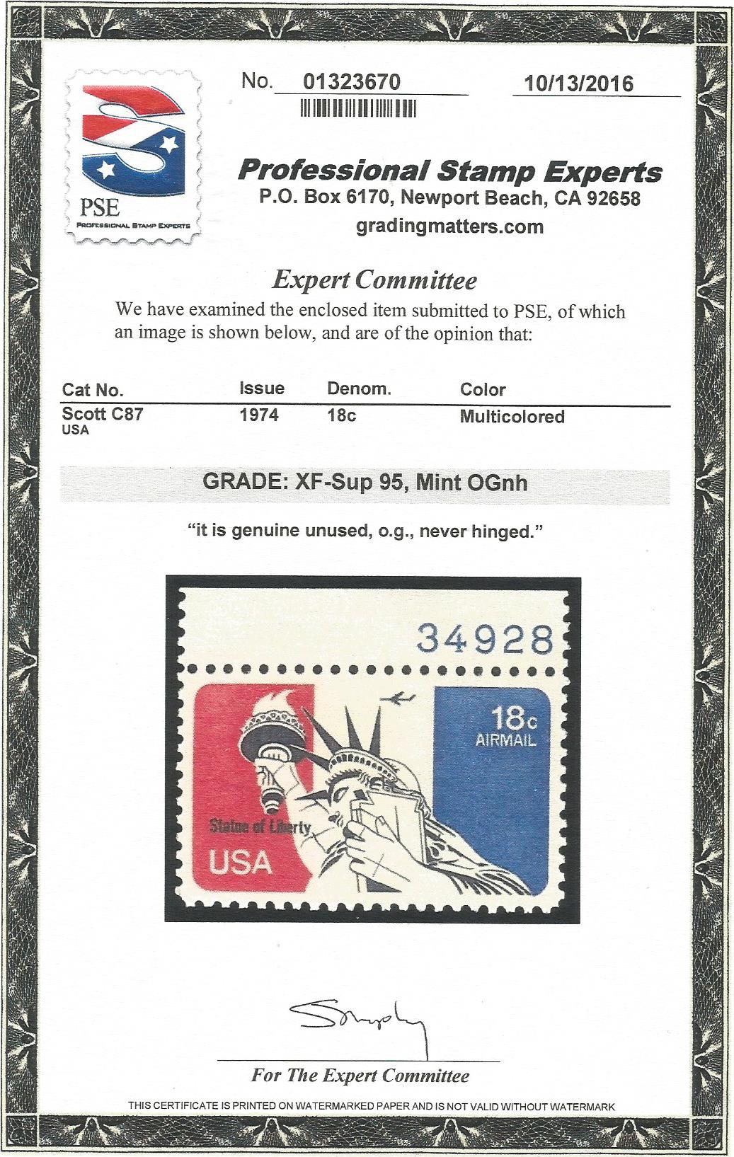 C87 Mint Grade: Superb-Xf 95, Ognh | United States, Air Mail Stamp ...