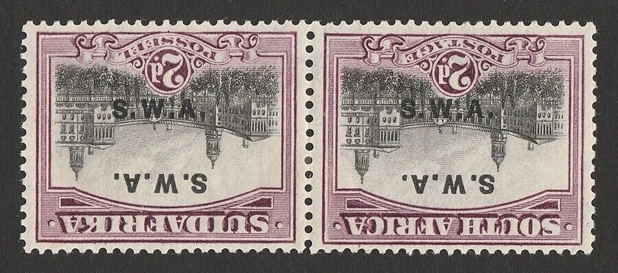 SOUTH WEST AFRICA 1927 Pictorial 2d pair, error DOUBLE INVERTED 1 sheet ...