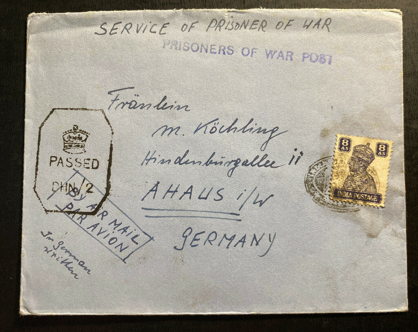 1940s Dehra Dun India POW Prisoner Of War Camp Censored Cover to Ahaus ...