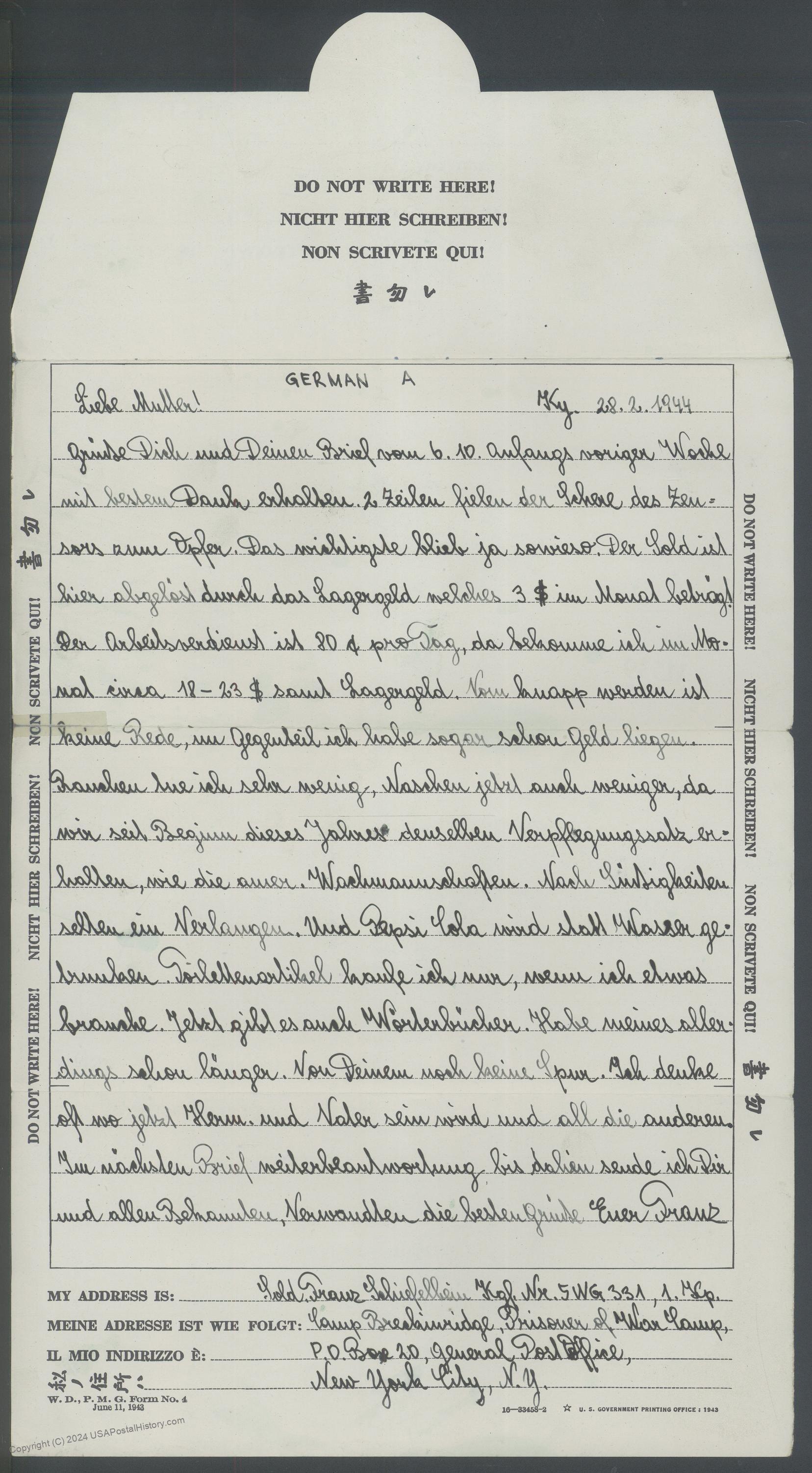 USA 1944 WWII 30c Roosevelt Prexie POW Camp Breckenridge Kgf Airmail ...