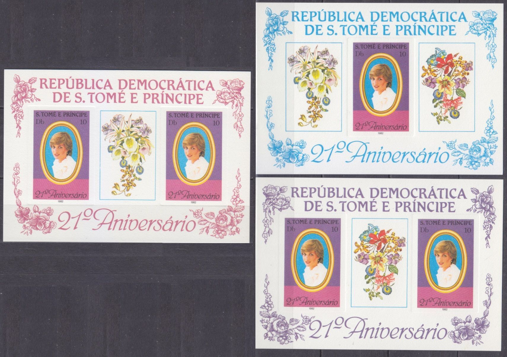 1982 Sao Tome and Principe B92b-B94b Lux 21 year of Princess Diana ...