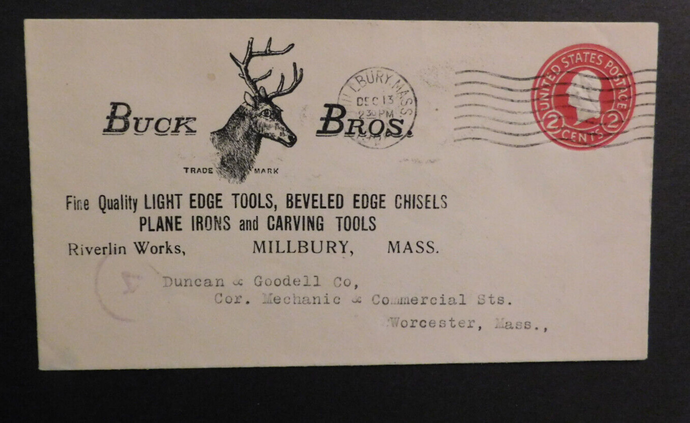 1928 USA Cover Millbury MA to Worcester MA Buck Bros Light Edge Tools ...