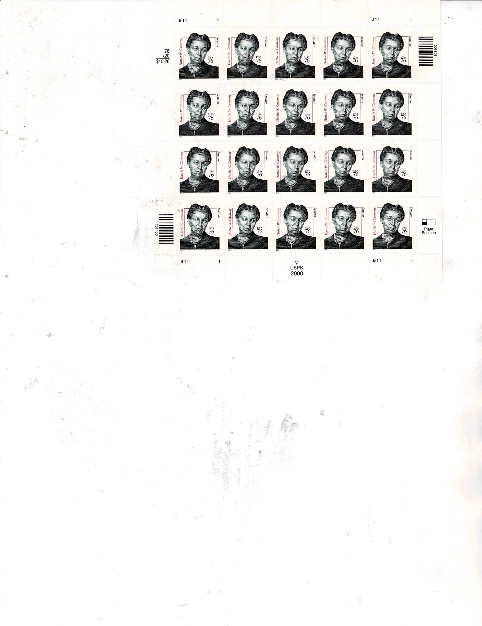 Hattie Caraway Distinguished Americans 76c US Postage Sheet #3431 VF ...