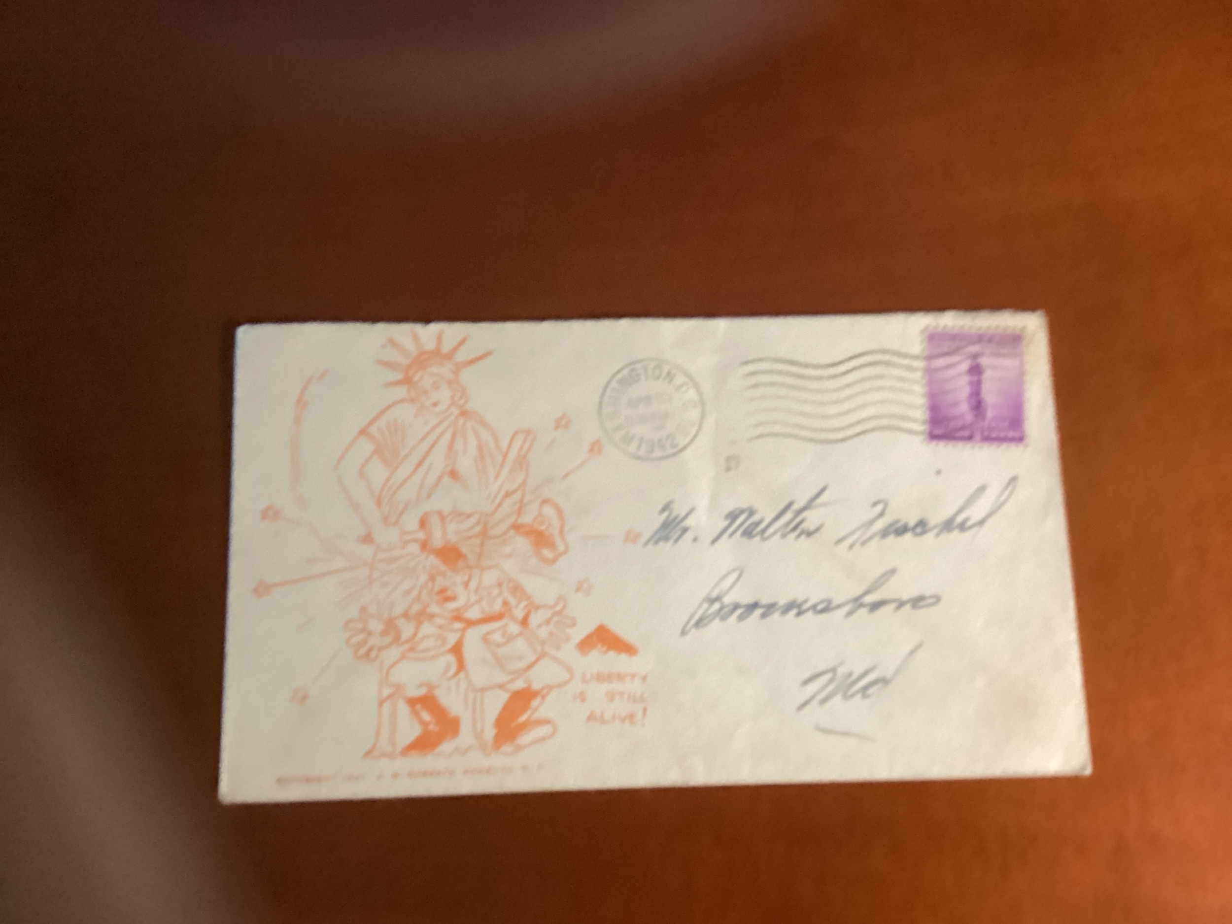 4/23/1942 cover WW2 Patriotic A.M. Roberts orange cachet Liberty Nazi ...