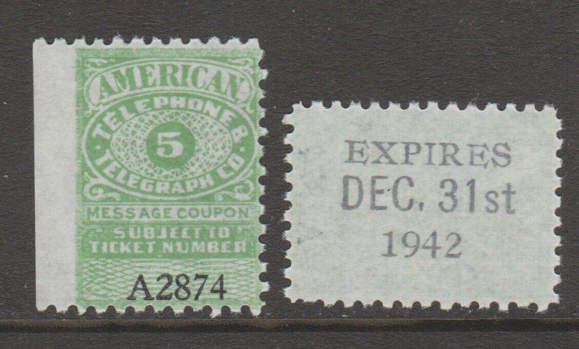 USA Telephone Telegraph stamp 9-12b-8 (NOTE one stamp only Front & Back ...