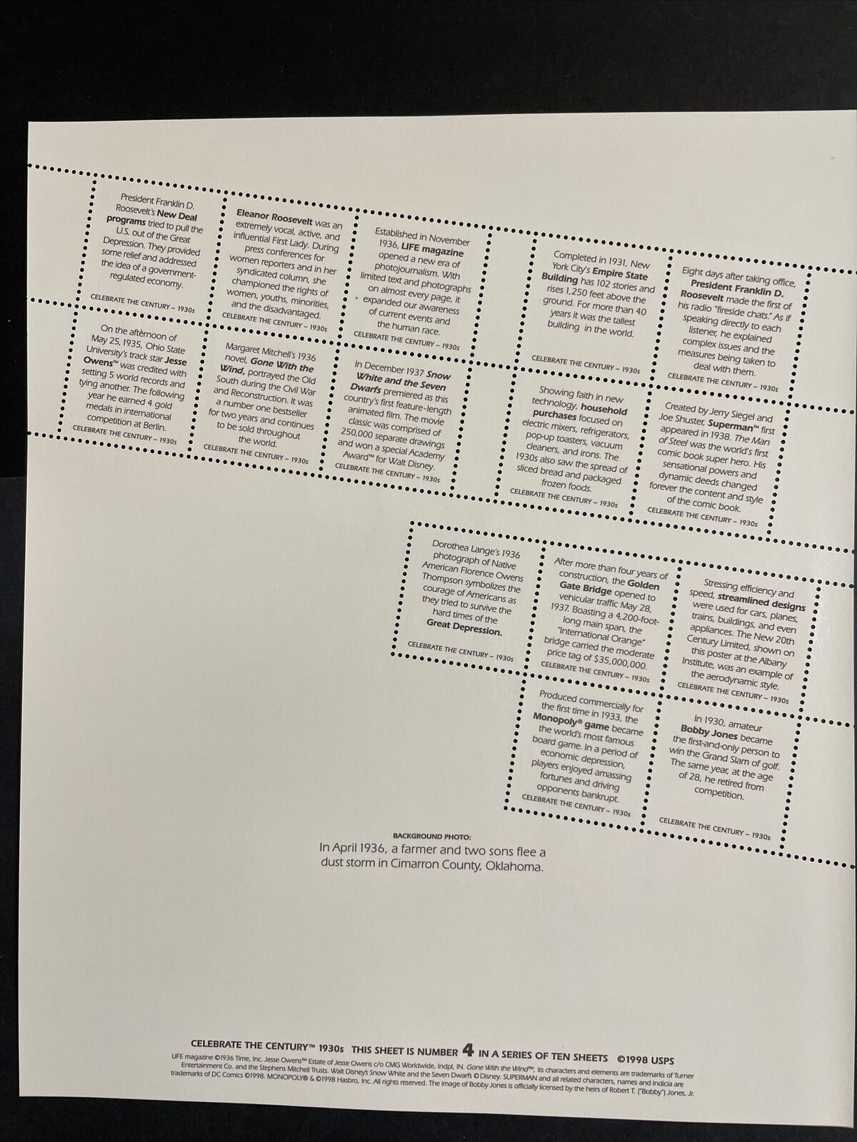 1998 sheet Celebrate the Century 1930s Sc# 3185 | United States ...