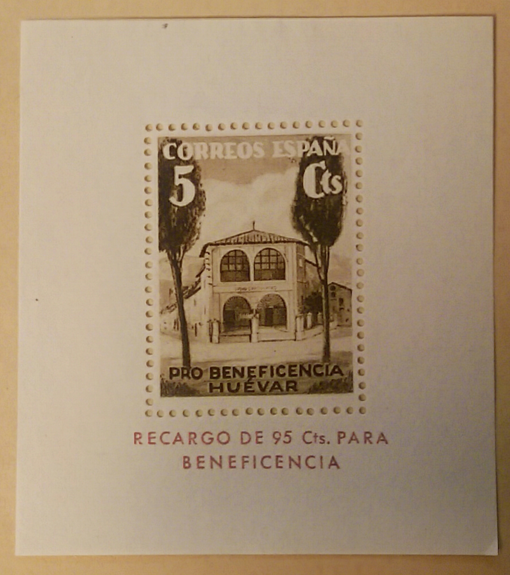 Spain 1938 Stamp Civil War, Huévar, Pro Beneficencia 5c + Recargo 95c ...
