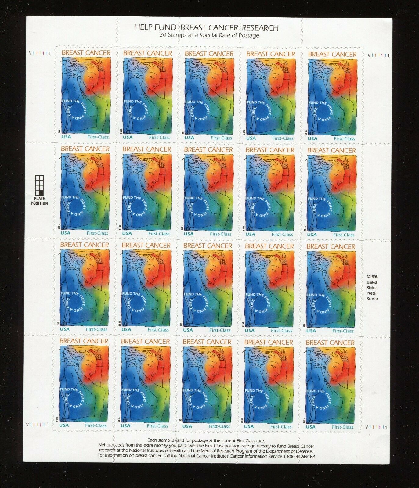 B1 Breast Cancer Research Semi Postal Sheet of 20 Stamps MNH | United ...