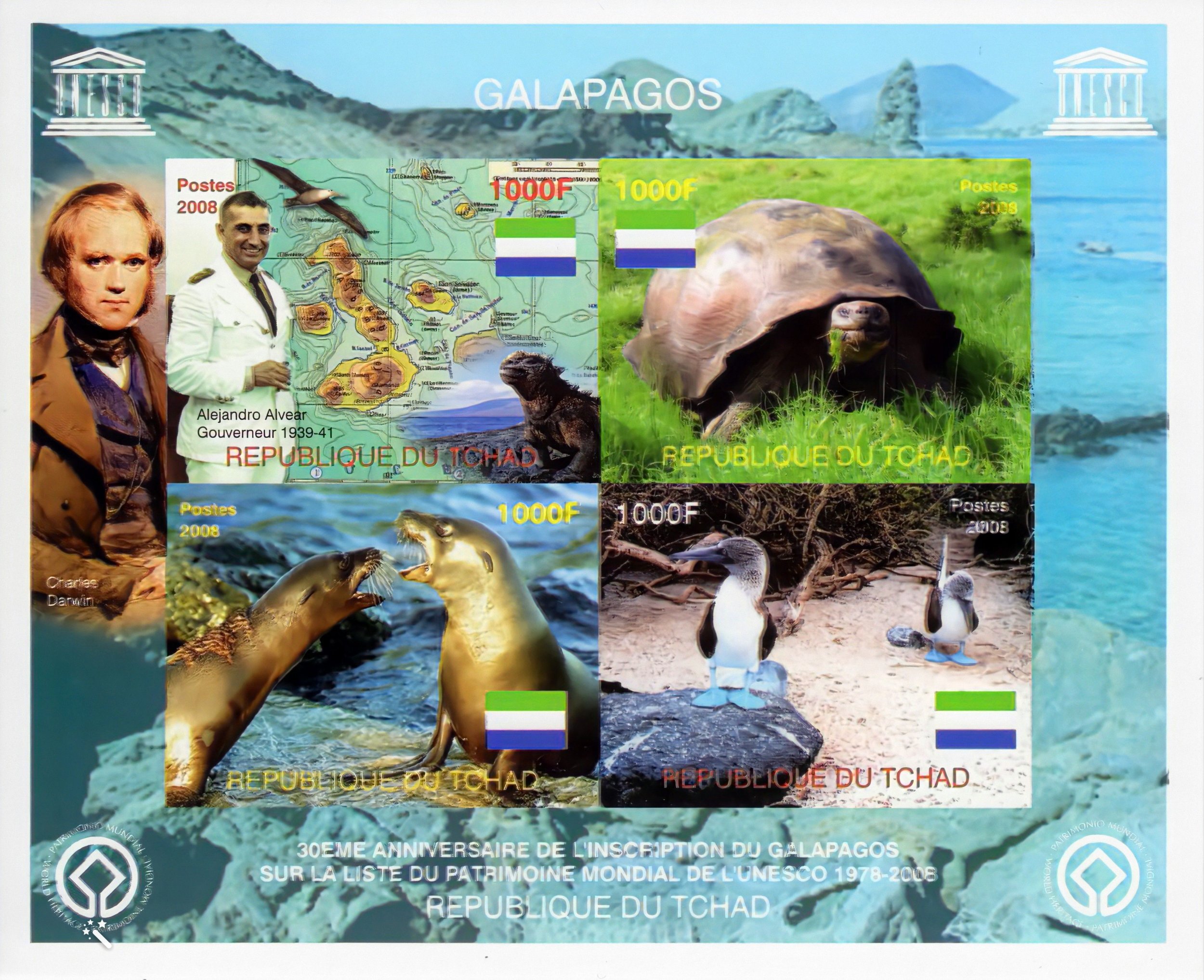 Chad 2008 GALAPAGOS Turtles-Seals-Iguana-Penguins-UNESCO Sheetlet ...