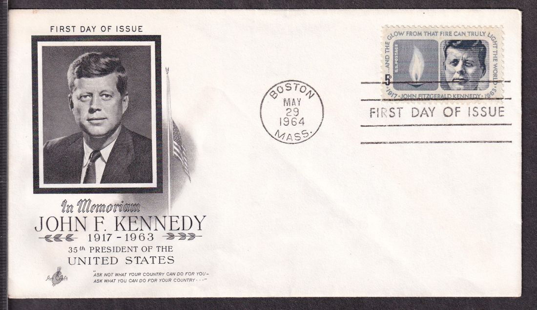 1964 John F. Kennedy memorial Sc 1246 single FDC with Art Craft cachet ...