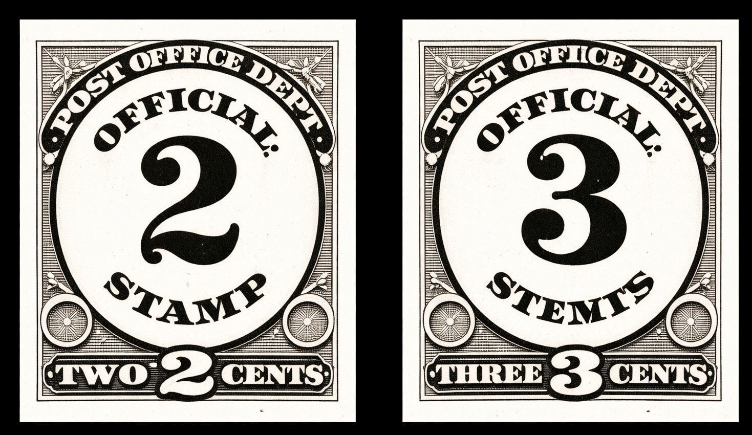 US O48 P4 & O49 P4 Official Stamp Plate Proofs on Card Stock HINGED 2 ...