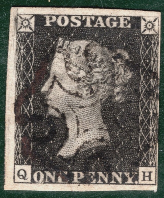 GB PENNY BLACK 1840 QV Stamp SG.2 1d Plate 9 (QH) Fine Used MX Cat £625 ...