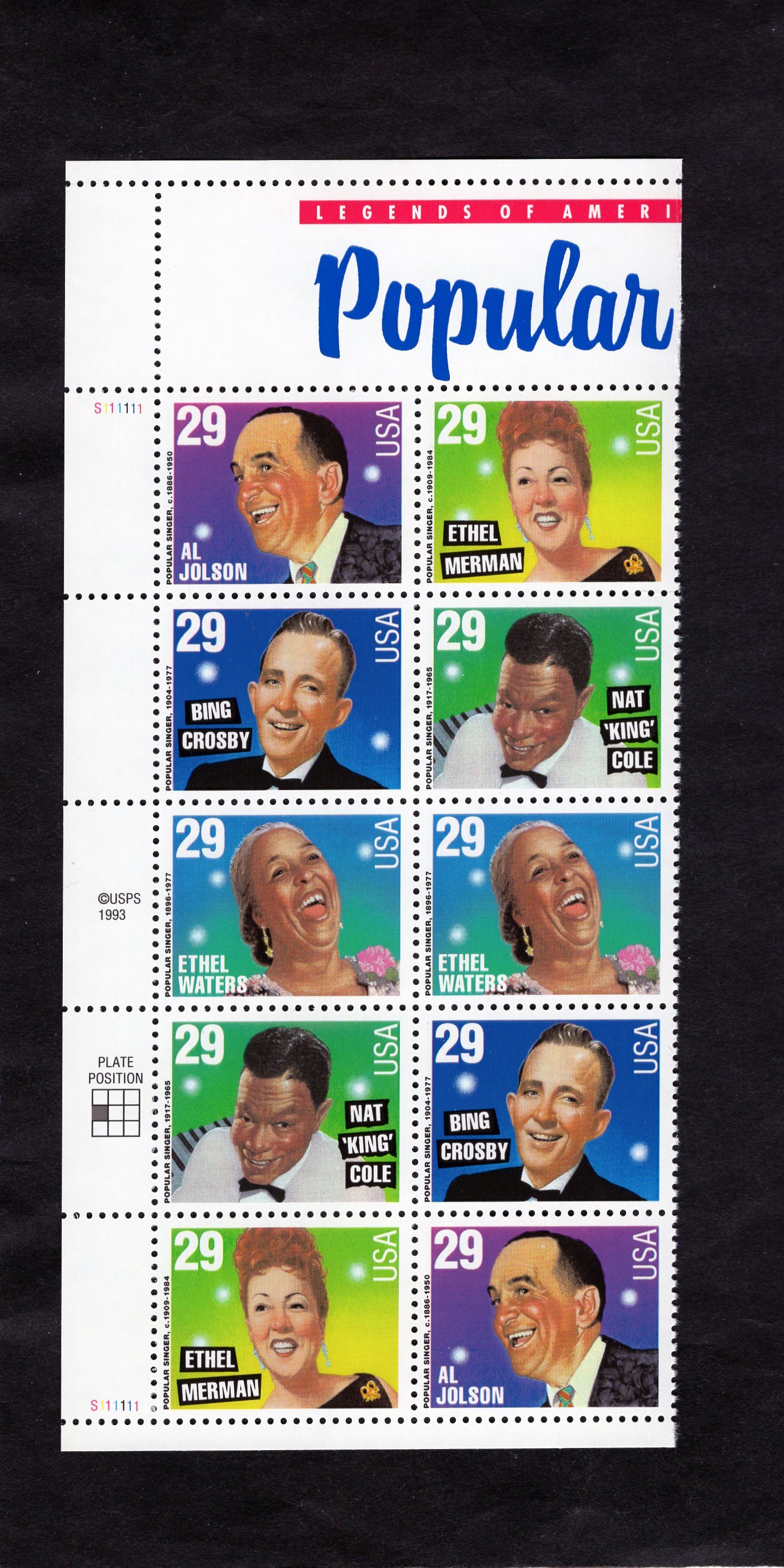 2849-2853 Popular Singers, MNH Lt side PB/10 (#S111111) | United States ...