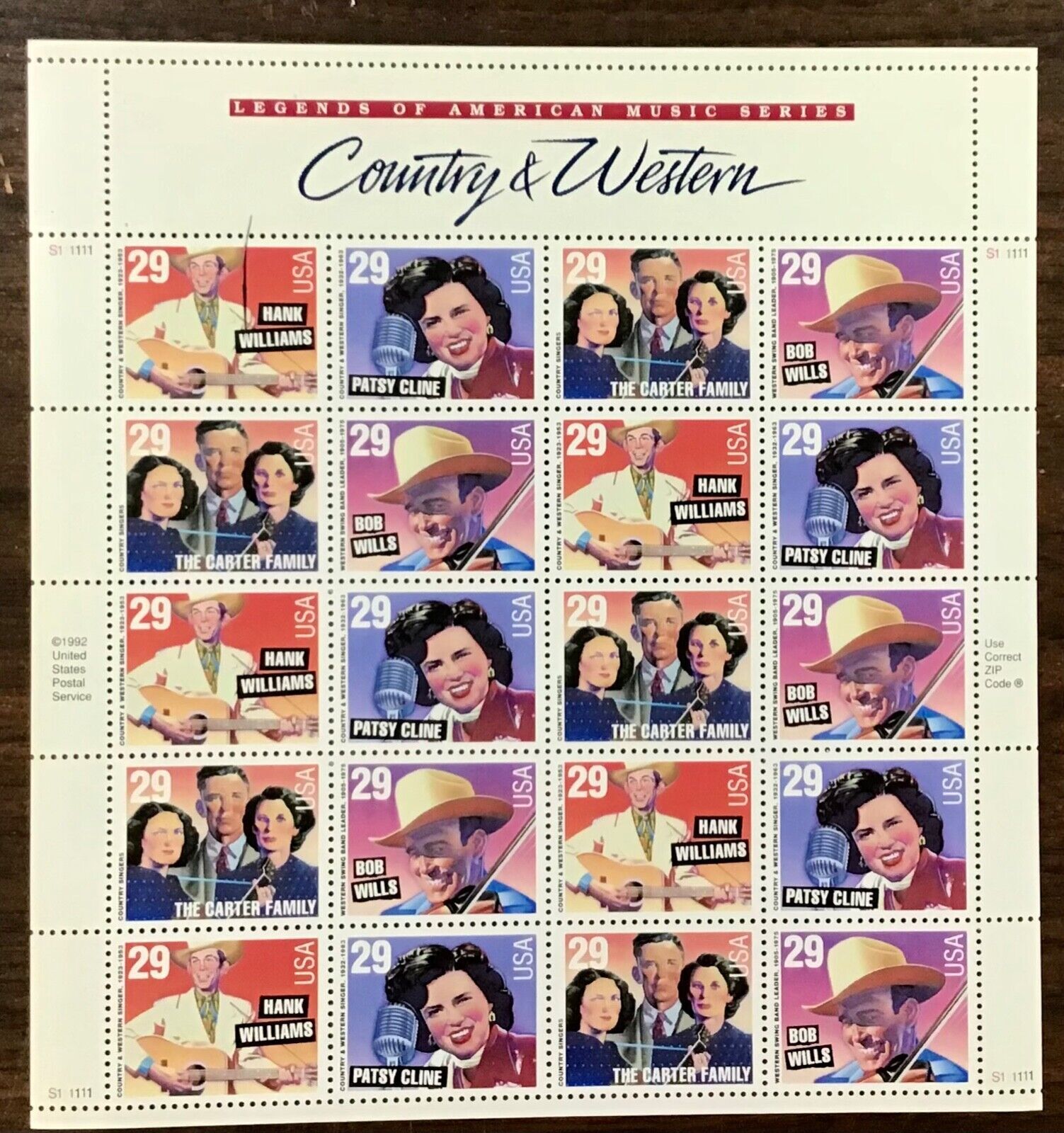 2771-1974 Country Western Singers, Sheet of 20 MNH 29 cents, FV $5.40 ...