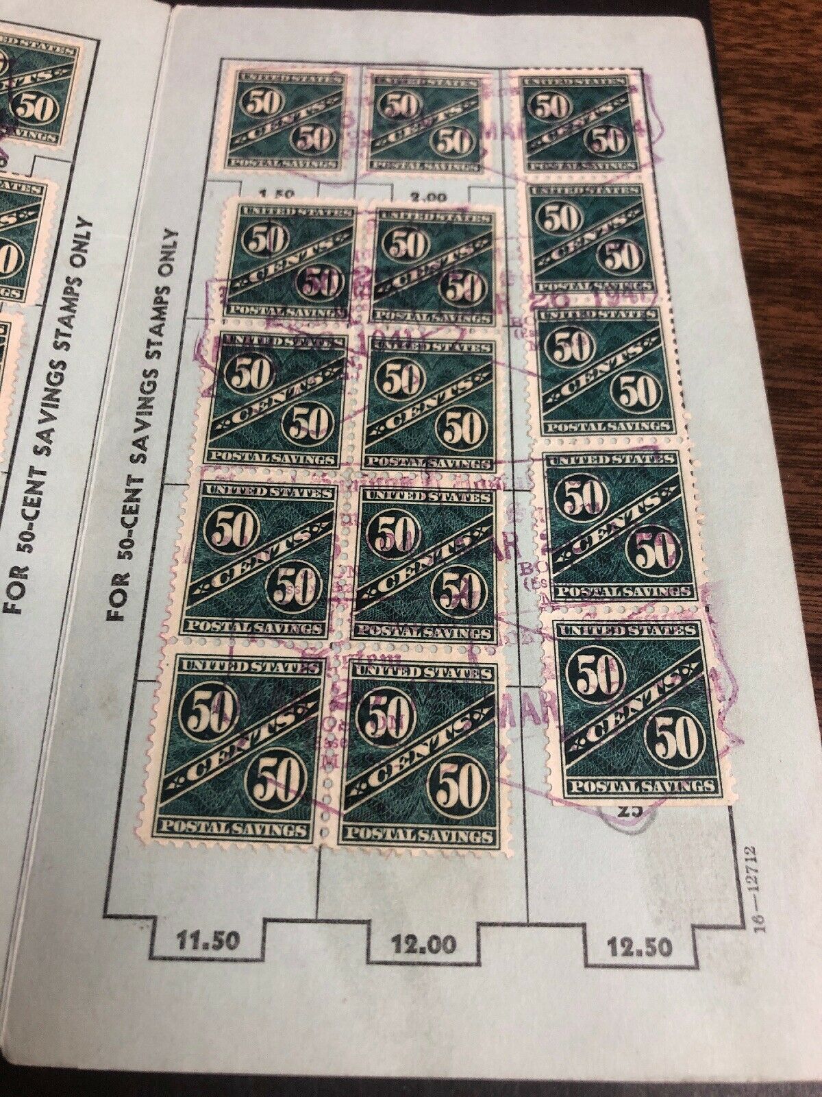 PS9 Postal Savings Card With 25 Canceled Stamps Very Scarce / HipStamp