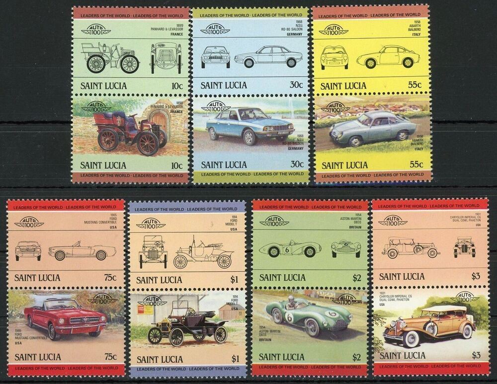 Ford Mustang Aston Martin Abarth Serie Set of 7 Blocks of 2 Stamps MNH ...